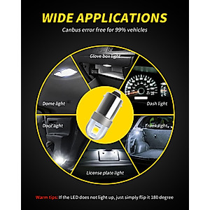 AUXLIGHT BA9S BA9 1895 1891 53 57 64111 3893 47830 Error Free LED Bulb, Super Bright 3030-SMD Interior Car Bulbs Replacemet for Dome Map License Plate Glove Box Lights (6000K White, Pack of 10)