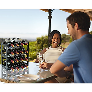 Homevany Bamboo Wine Rack, Sturdy and Durable Wine Storage Cabinet Shelf, Wine Racks Countertop for Pantry - 4 Tiers 16 Bottle Wine Rack Black