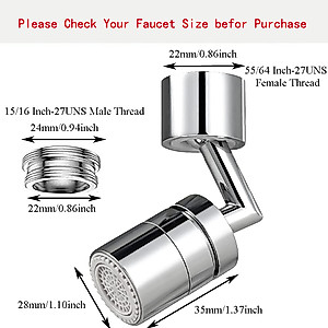 YUYIVEN 720 Degree Swivel Kitchen Sink Faucet Aerator, Dual Function Filter Faucet Head, 720 Rotating Faucet Extender for Bathroom, Flexible Faucet Sprayer Attachment