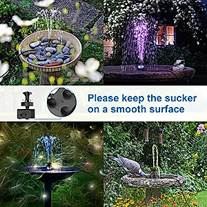 GAIZERL Solar Fountain with 2000 Battery - Work On Cloudy Days - 2023 Upgrade 3.5W Glass Panel Solar Powered Bird Bath Water Pump with Stakes, 16.4ft Cable, Colorful LED Lights, 7 Nozzles for Garden