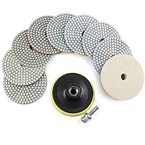 30-10000 Grit 4 Inch Diamond Polishing Pads Kit 11PCS, Wet & Dry Countertop Polish Pad for Concrete Granite Marble Stone, 5/8-11’’ Thread Backing Plate with Drill Adapter for Grinder, Drill & Polisher