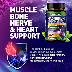 Magnesium Complex 500mg - 5 Forms of Magnesium Glycinate, Citrate, Malate, Oxide & Aquamin with 72 Trace Minerals - Chelated for Absorption - Supplement for Muscle, Nerve, Heart & Sleep (120 Capsules)
