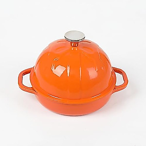 HAWOK Cast Iron Bread Cloche, Dia. 6.3inch/16cm, with Proofing Basket and Dough Scoring Knife, Sourdough Baking Pan Enameled Orange