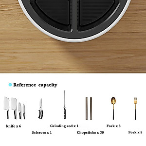 Elvaesther Chopstick Holder Rotary Knife Rack Multi-functional 360-degree Rotating Kitchen Knife Fork Rack Storage Box black white