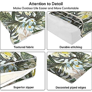 AURFIAIUOP 2-Piece Deep Seating Cushion Set Floral Seamless Tropical Summer Exotic Flowers Palm Leaves Jungle Leaf Dining Chair Bench Replacement Deep Seat Cushions for Indoor Outdoor Patio Furniture