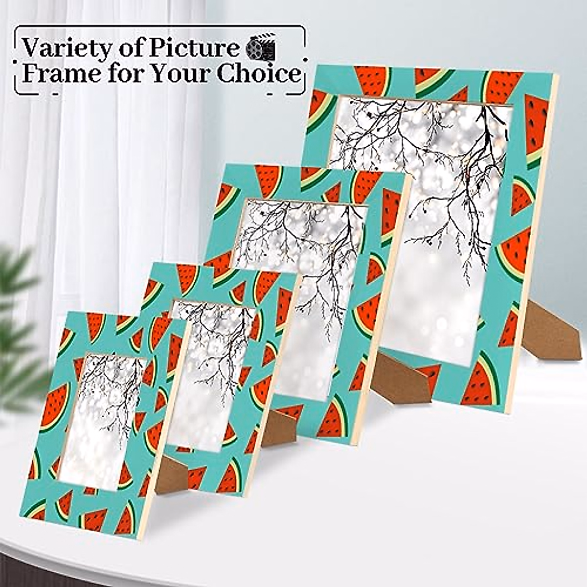 POFATO Watermelon Black Cat 4x6 Picture Frame Wood Photo Frame for Tabletop Display Wall Mount Picture Frame Display 4x 6 Inch Photo Wall Decor Home Gift Frames