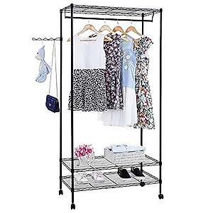 3-Tier Closet Organizer Metal Garment Rack Portable Clothes Hanger Home Shelf