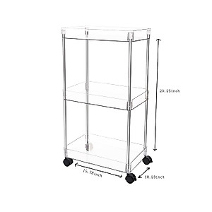 LYZOLICS 3-Tier Slim Storage Cart Mobile Shelving Unit Organizer Slide Out Storage Rolling Utility Cart Stainless Steels Tower Rack for Kitchen Bathroom Laundry Narrow Places (Transparent, 10.23inch)