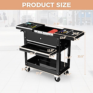 ERGOMASTER Utility Service Cart Tool on Wheels Heavy Duty Metal 4 Tiers Shelves with Drawers Tool Storage Organizer for Warehouse,Garage and Workshop