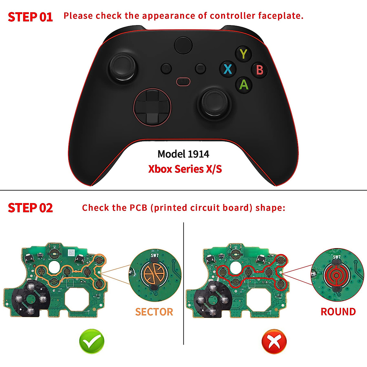 eXtremeRate Multi-Colors Luminated D-pad Thumbsticks Start Back Sync ABXY Buttons for Xbox Series X/S Controller, 7 Colors 9 Modes DTF LED Kit for Xbox Series X/S Controller - Controller NOT Included