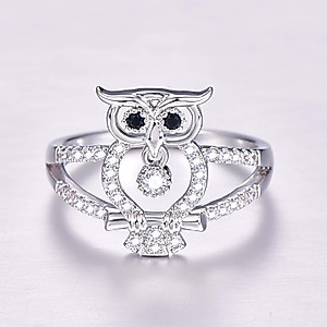 Narica Midnight Owl Silver Plated Created Black Spinel Fashion Cocktail Party Engagement Wedding Ring for Women Size 9