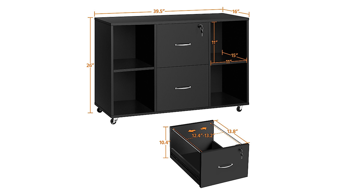 Yaheetech Large Mobile File Cabinet with Lockable Drawer