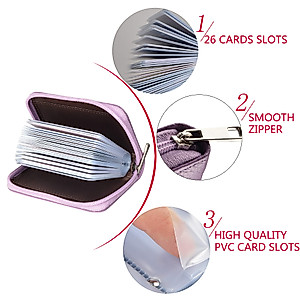 Easyoulife Genuine Leather Credit Card Holder Zipper Wallet With 26 Card Slots (Light Purple)