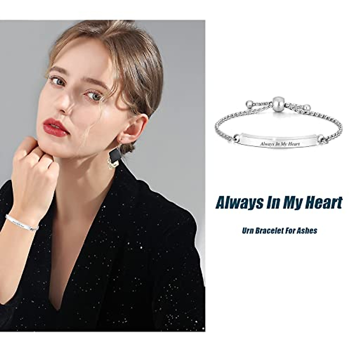 zeqingjw Heart Cremation Bracelet for Ashes Stainless Steel Urn Bangles for Ashes Memorial Keepsake Cremation Memorial Urn Bracelet - Adjustable,Free Fill Kit (Silver)