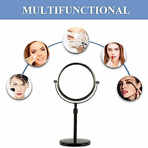 HIHIA Height Adjustable Makeup Mirror 8 Inch Double-Sided 7X Magnification, Black Magnifying Makeup Mirror Round Tabletop Mirror Tall, Countertop Standing Cosmetics Black Finish