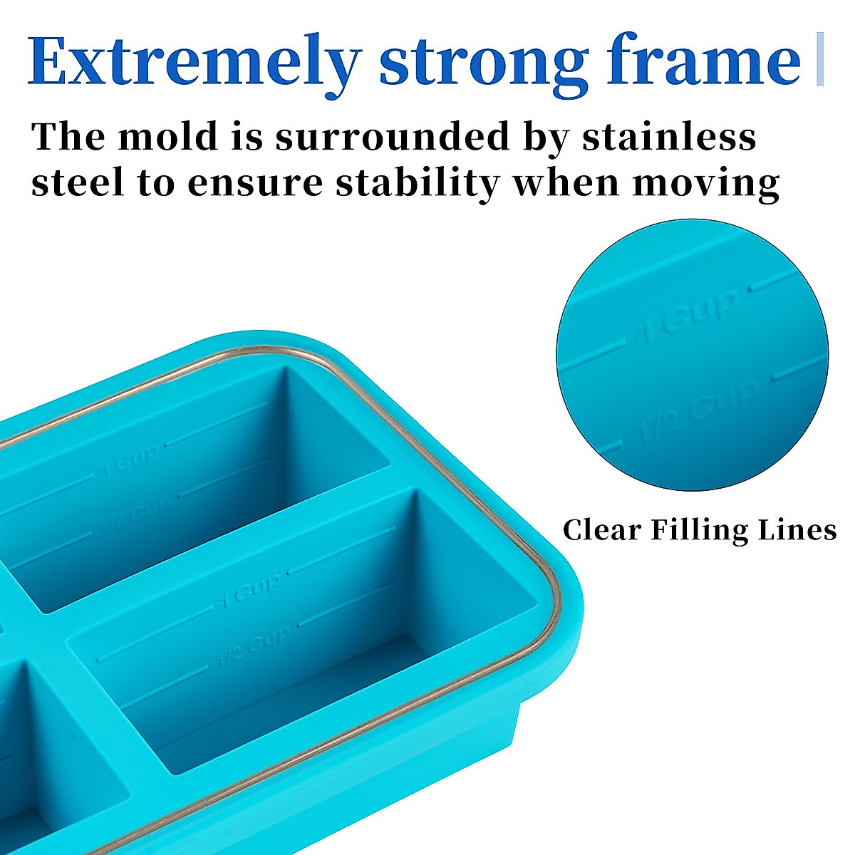 NICITY 1-Cup Soup Cubes Freezer Tray with Lid，Large Silicone Soup Freezer Molds for Storing and Freezing Soup Sauce Broth Ice Leftovers(2Packs+10Pcs Reusable Storage Bags)