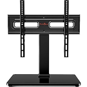 Perlegear Universal Swivel TV Stand for 32–60 Inch LCD/LED/OLED TVs up to 88 lbs, Tabletop TV Mount Stand with Tempered Glass Base, Height Adjustable TV Base with Tilt, Max VESA 400x400mm