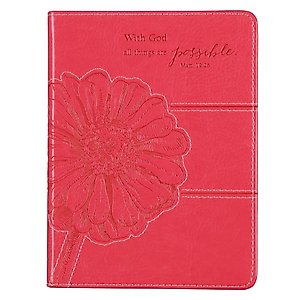 Christian Art Gifts Classic Handy-sized Journal All Things Are Possible Mathew 19:26 Bible Verse Inspirational Scripture Notebook 240 Ruled Pages, 5.7" x 7", Pink