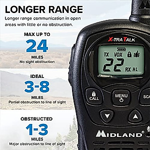 Midland - LXT500VP3, 22 Channel FRS Walkie Talkies with Channel Scan - Extended Range Two Way Radios, Silent Operation, Batteries Included (Pair Pack) (Black)