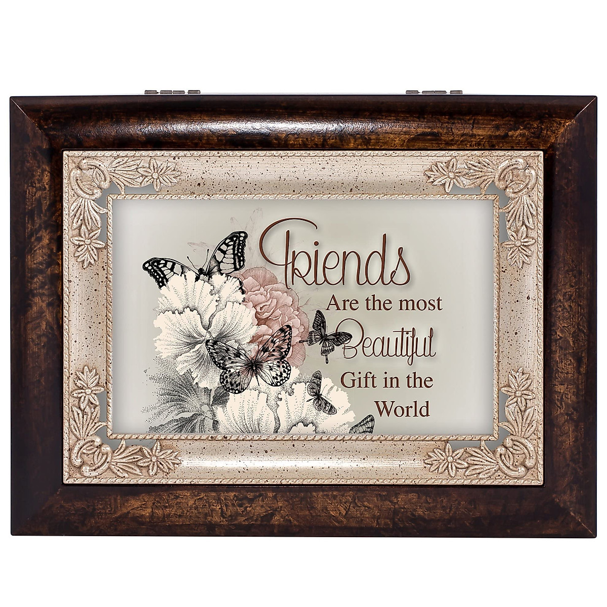 Cottage Garden Friends are The Most Beautiful Gift Burlwood Jewelry Music Box Plays Wind Beneath My Wings