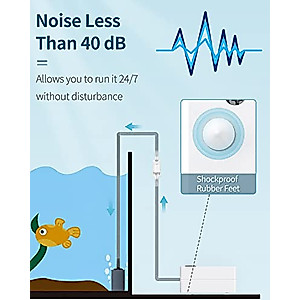 Pawfly 64 GPH Aquarium Air Pump with Dual Outlets Adjustable Quiet Oxygen Aerator Pump with Airline Tubing Air Stone Connector and Check Valve Accessories for Fish Tanks up to 75 Gallons
