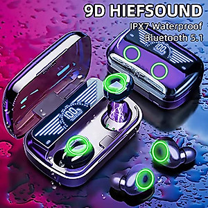 Wireless Earbuds,Bluetooth 5.2 Powerful Bass True Wireless Earphones,IPX6 Waterproof Touch Control HiFi Stereo Sound In Ear CVC8.0 Tech Noise Reduction Headphones with Mic,One-Step Pairing,LED Display