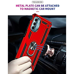 SunRemex Moto G 5G 2022 Case: Tempered Glass Screen Protector, Magnetic Ring Holder Kickstand, Military Grade - Red