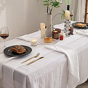 EVERLY 100% Pure Linen Rectangle Tablecloths 60x120Inches for Dining, Buffet Parties, Picnic,Events, Weddings and Restaurants, Decorative Halloween, Thanksgiving Machine Washable Tablecloths-White