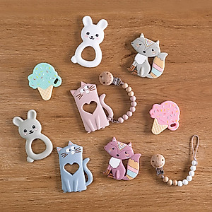 SAMiGO Baby Teething Toys Silicone Teether Rings for 0-6 and 6-12 Months Baby Chew Toys for Infant Boys and Girls - White Bunny