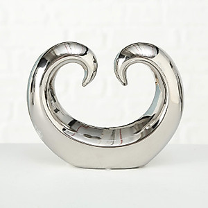 WHW Whole House Worlds Eternity Double Curled Wave Sculpture, Decorative Modern Art, Silver Titanium Glazed Ceramic Stoneware, 8 1/4 Inches, Abstract Table Top Accent