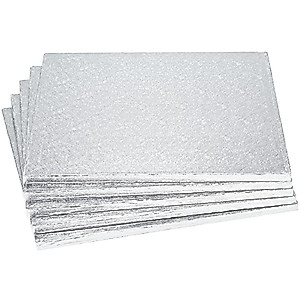 DecoPac Square Cake Drum, Foil Covered Cake Drum, Sturdy Half Inch Thick, Pack of 5, Silver - 14 Inch