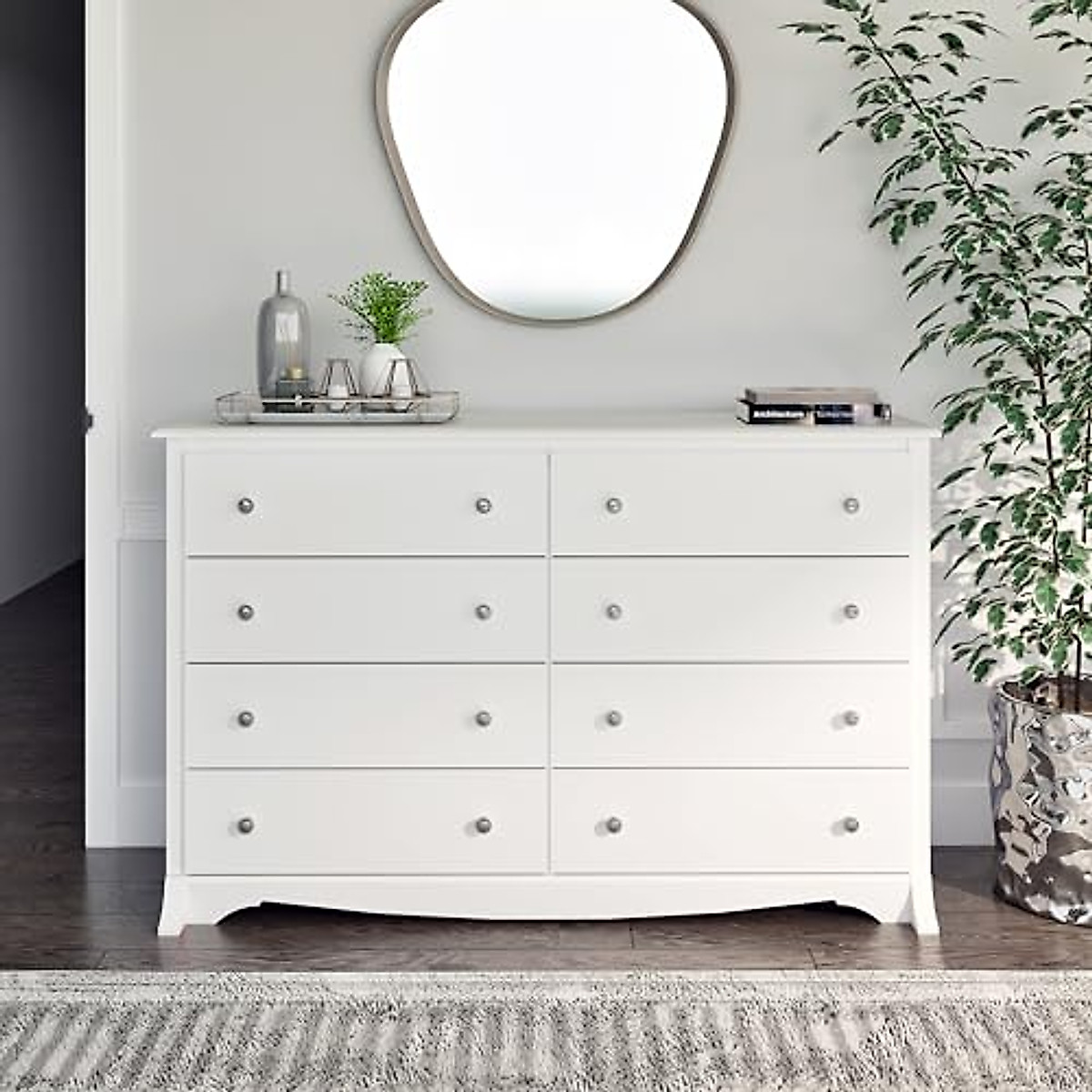 Prepac Sonoma 8 Drawer Double Dresser for Bedroom, Wide Chest of Drawers, Bedroom Furniture, Clothes Storage and Organizer, 17.25" D x 59" W x 37" H, White