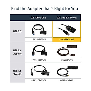 StarTech.com USB 3.0 to SATA IDE Adapter - 2.5in / 3.5in - External Hard Drive to USB Converter – Hard Drive Transfer Cable (USB3SSATAIDE)