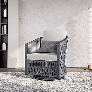 Yechen Swivel Patio Rocking Chairs - High Back Outdoor Chair with Hand Woven Rope & Swivel Rocking Base, Glider Rocking Chair with Cushion for Porch Deck Garden Balcony Backyard