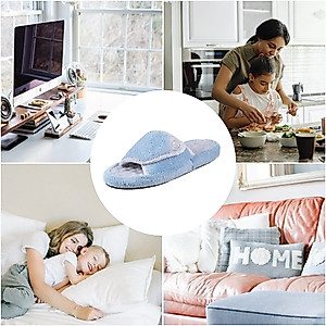 isotoner Women's Terry Spa Slip On Slide Slipper with Memory Foam for Indoor/Outdoor Comfort, Blue Moon, 9.5-10