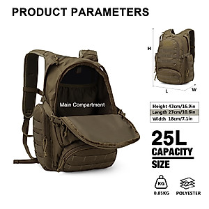 Mardingtop 25L Tactical Backpacks Molle Hiking daypacks for Camping Hiking Military Traveling Motorcycle Khaki