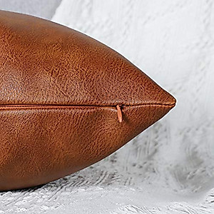 MANDIOO Set of 2 Lumbar Faux Leather Decorative Throw Pillow Covers Modern Solid Outdoor Cushion Cases Luxury Pillowcases for Couch Sofa Bed 12x20 Inches Brown