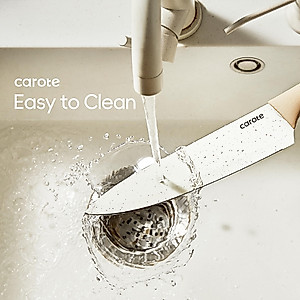 CAROTE 12PCS Knife set with Blade Guards,Granite Nonstick Ceramic Coating,Stainless Steel blade, Wooden Handle, Essential knife set,White