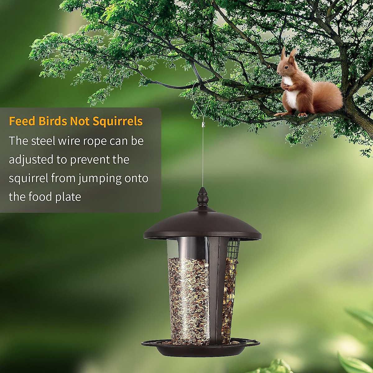 Tyndall Space Time Wild Bird Feeder for Outside, with Double Layer Squirrel Proof Large Hanging Metal Bird Feeders, Garden Yard Outdoors Decoration, 3Lbs Bird Seed Capacity