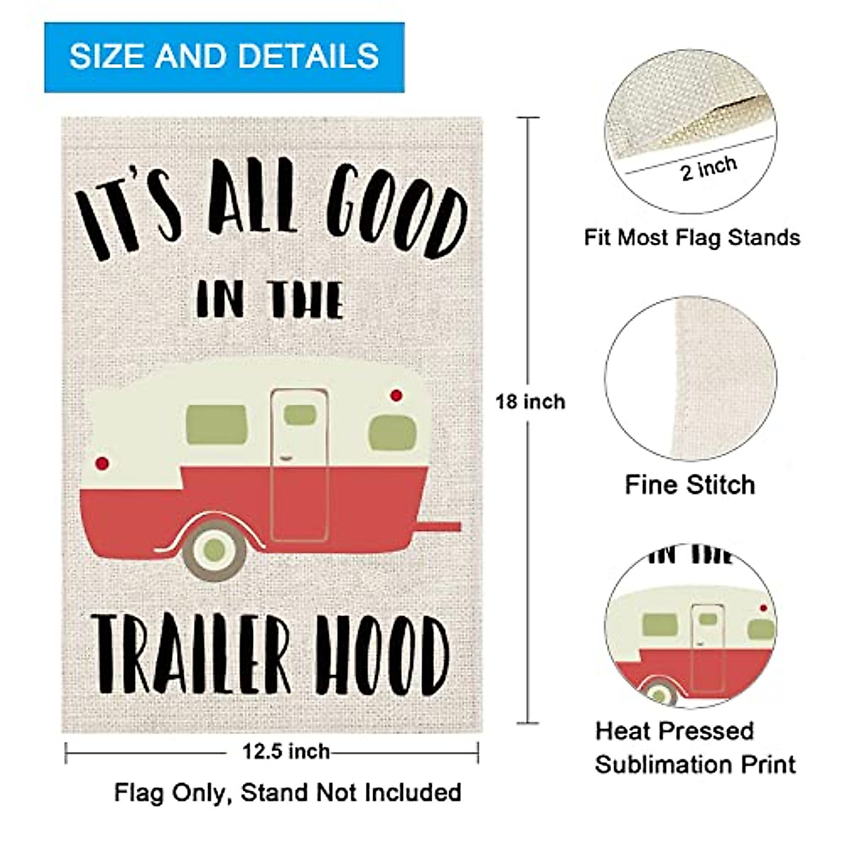 Camping Lover Gift It's All Good In The Trailer Hood Camp Theme Flag for Camper Rv Flag for Outdoor Yard House Banner Home Lawn (Good In The Trailer Hood)
