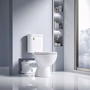 SUPERFLO Macerating Toilet System Silent & Powerful Upflush Toilet to Bathroom Sink &Tub with 600W Toilet Pump & AC Vent for Basement