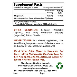 Best Naturals D-Mannose 1500 mg & Magnesium Glycinate 425 mg