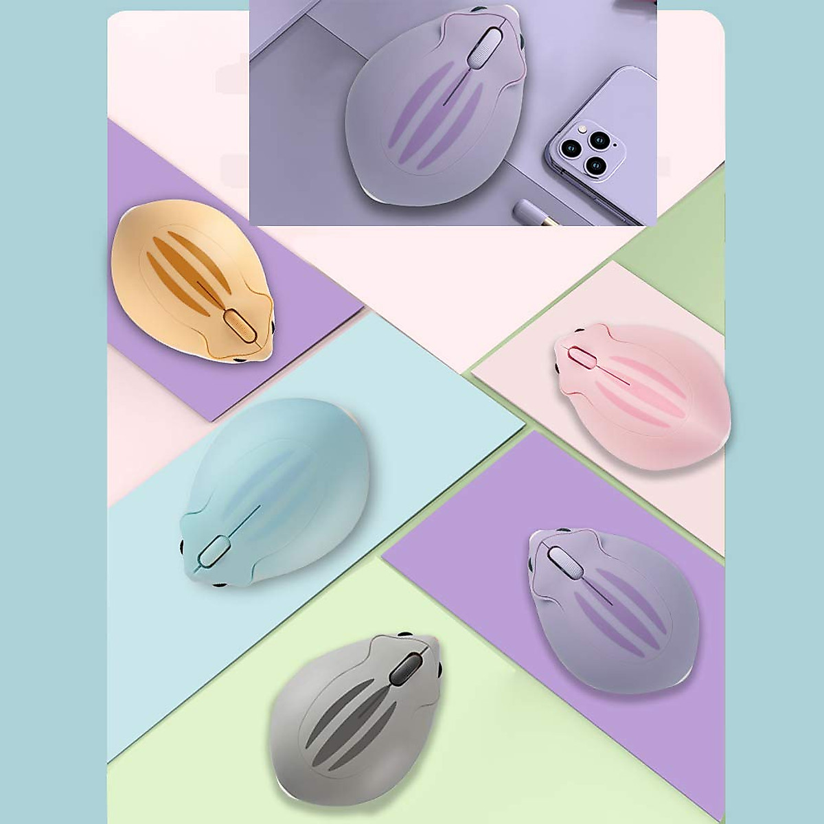 2.4GHz Wireless Cute Hamster Shape Less Noice Portable Mobile Optical 1200DPI USB Mice Cordless Mouse for PC Laptop Computer Notebook MacBook Kids Girl Gift (Purple)