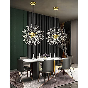 Mivenda Gold Crystal Chandeliers 9-Light Modern Firework Chandelier Dandelion Light Fixture,Bedroom Chandelier,Ceiling Hanging Lighting for Dining Room,Bedroom,Aisle