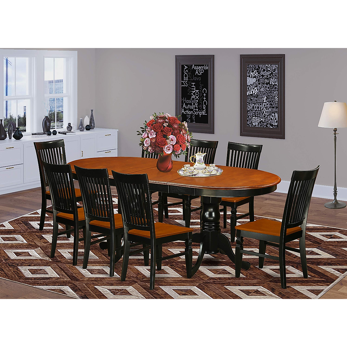 East West Furniture Plainville Kitchen and Dining Room Sets, 9 Pieces, Black & Cherry