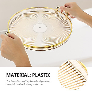 CALLARON Plastic Tray Plastic Tray Decorative Round Serving Tray with Handles Modern Decorative Tray Serving Platter Fruit Dessert Plate Cake Dish Perfume Tray for Vanity Coffee Table