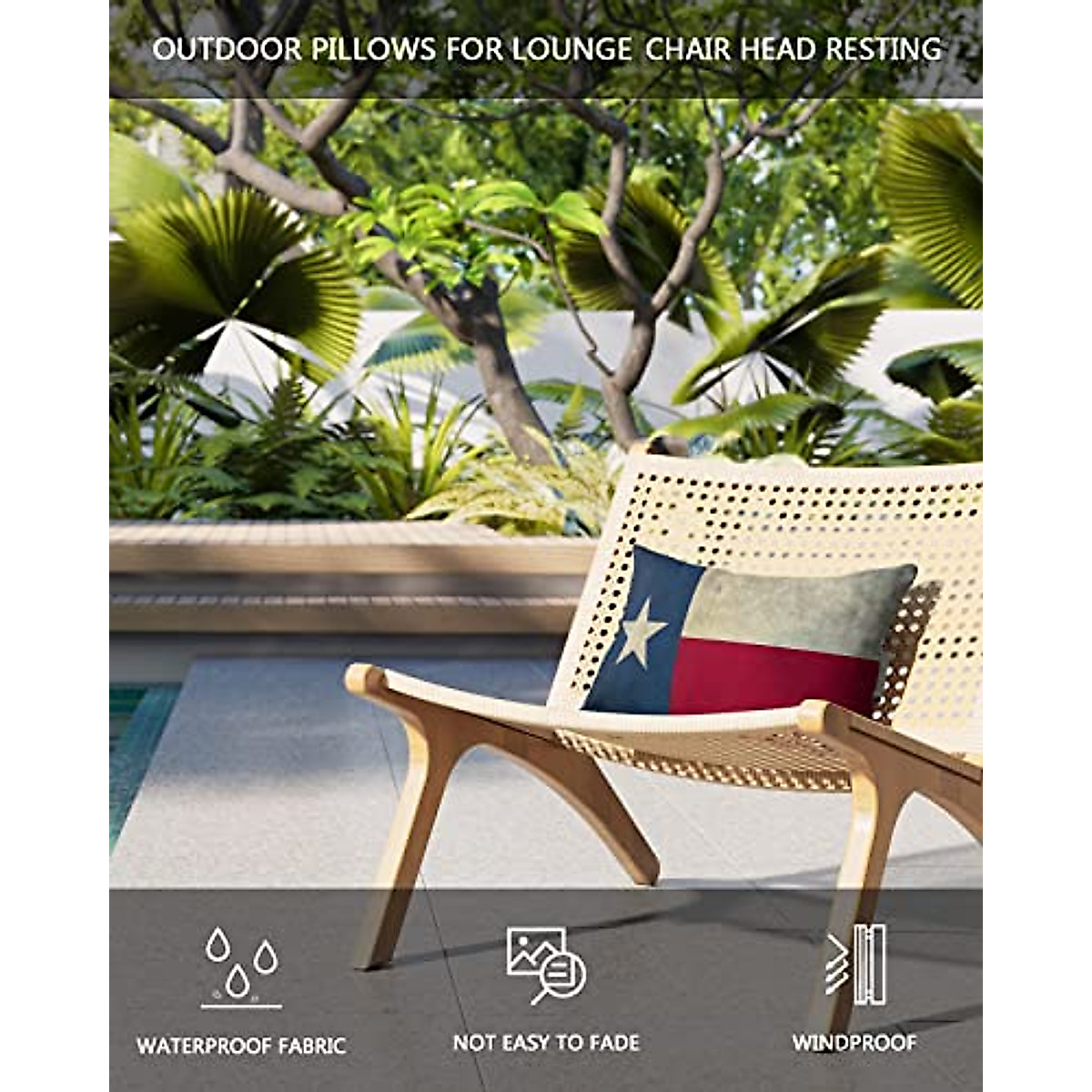 Recliner Head Pillow Ledge Loungers Chair Pillows with Insert Rustic America National Flag Lumbar Pillow with Adjustable Strap Outdoor Waterproof Patio Pillows for Beach Pool Chair, 2 PCS