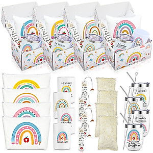 Roshtia 4 Set Teacher Appreciation Gift Best Teacher Gifts for Women Back to School Gifts Thank You Retirement Baskets Gifts for Teachers 12oz Wine Tumbler Bookmarks Pen Holder Pouch Bag with Zipper