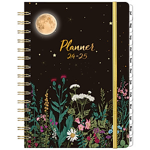 2024-2025 Planner - Planner/Calendar 2024-2025, July 2024 - June 2025, 2024-2025 Planner Weekly and Monthly with Tabs, 6.4" x 8.5", Hardcover with Back Pocket + Thick Paper - Moonlight Floral