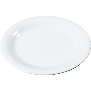 Carlisle FoodService Products Sierrus Reusable Plastic Plate with Narrow Rim for Buffets, Restaurants, and Homes, Melamine, 9 Inches, White, (Pack of 24)